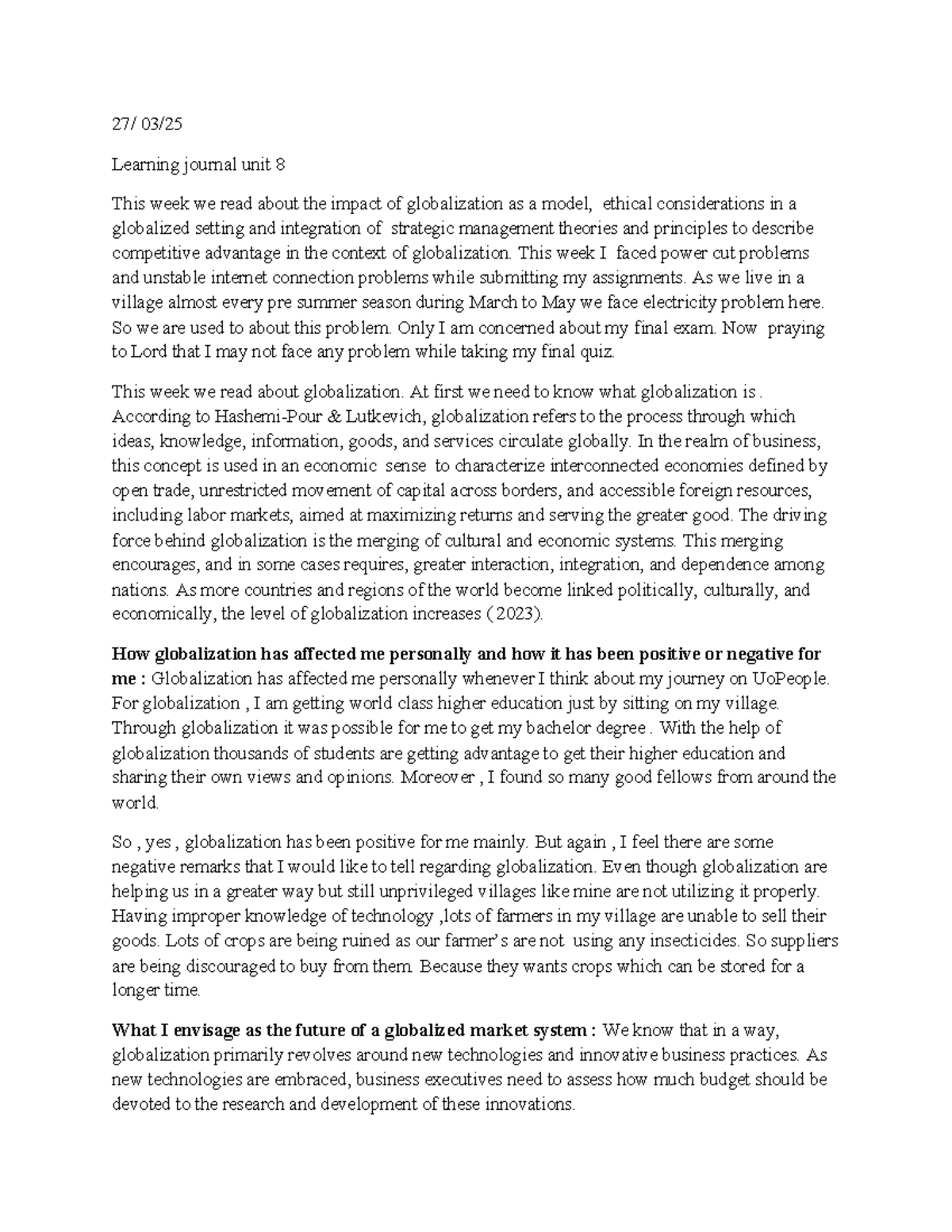 4407 LJ 8 - Globalization Impact & Personal Reflections - Studocu