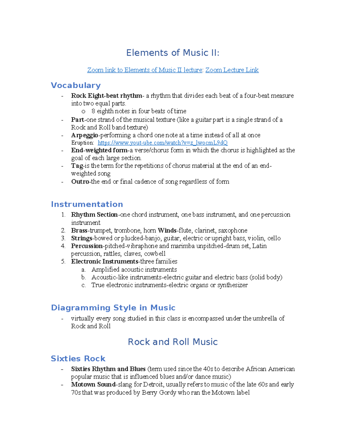 Elements of Music II: Rock and Roll Structure & Influences - Studocu