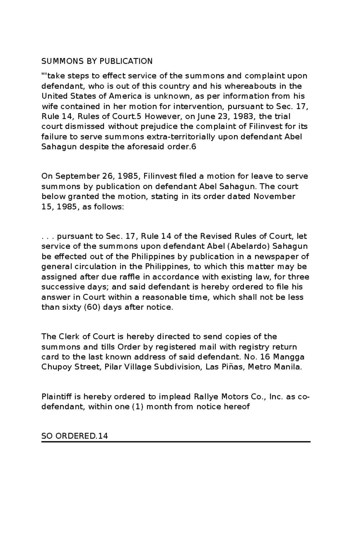 Summons by Publication: Legal Procedures & Requirements Analysis - Studocu