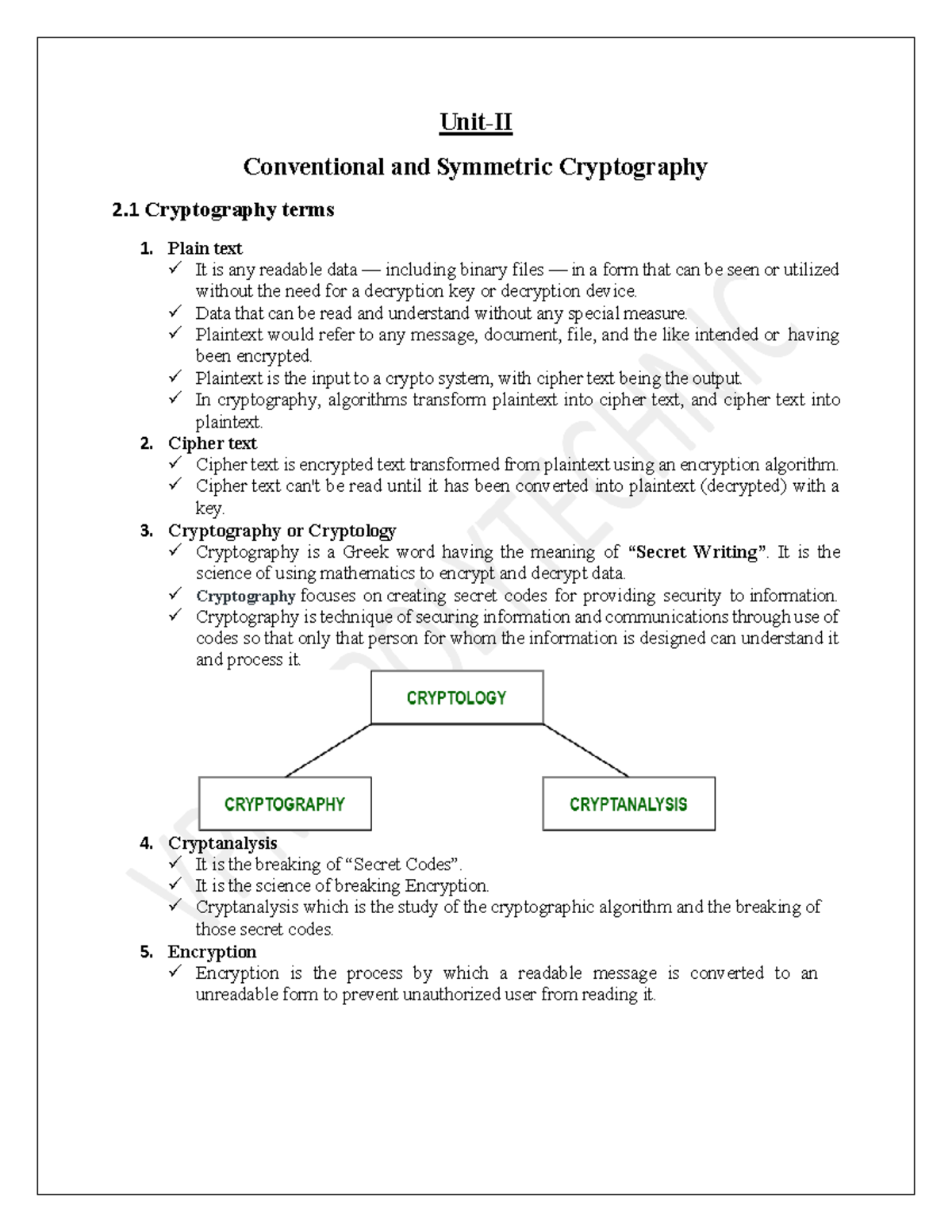 Unit-2: Notes on Conventional and Symmetric Cryptography - Studocu
