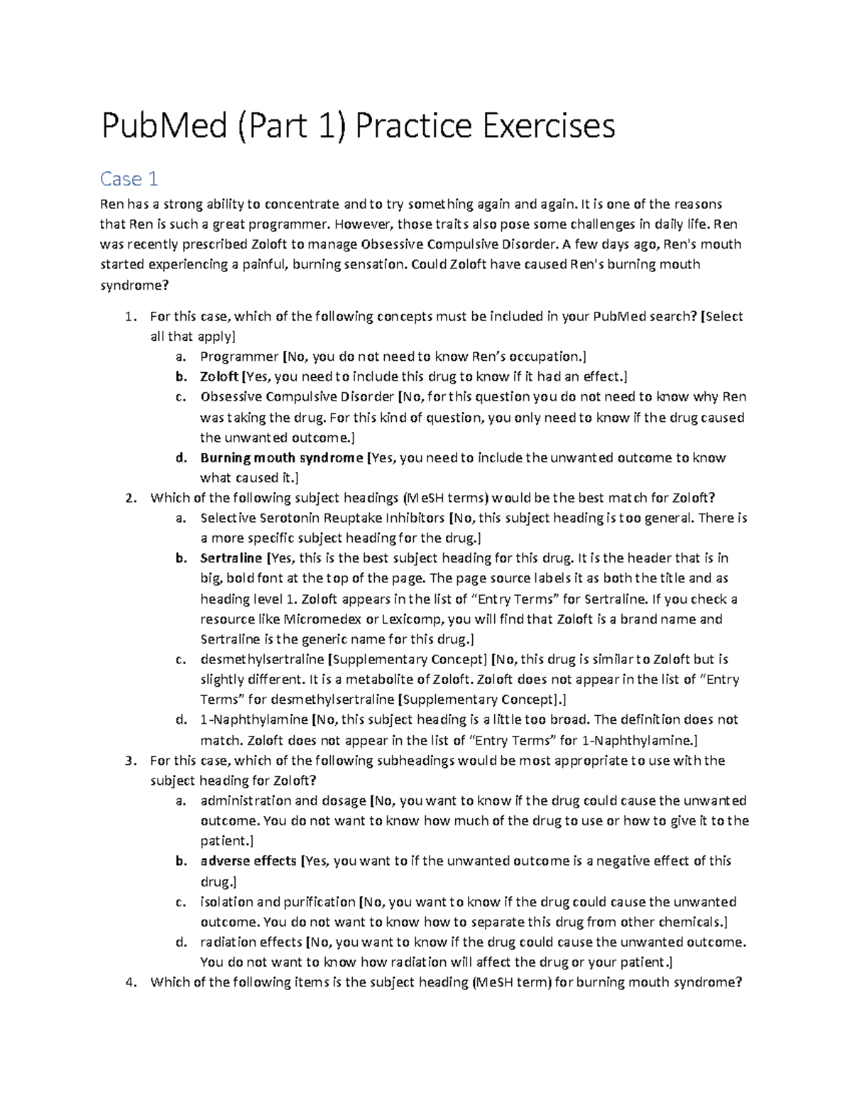 Drug Literature PubMed Part 1 Practice Exercises Answer Key 2025 - Studocu