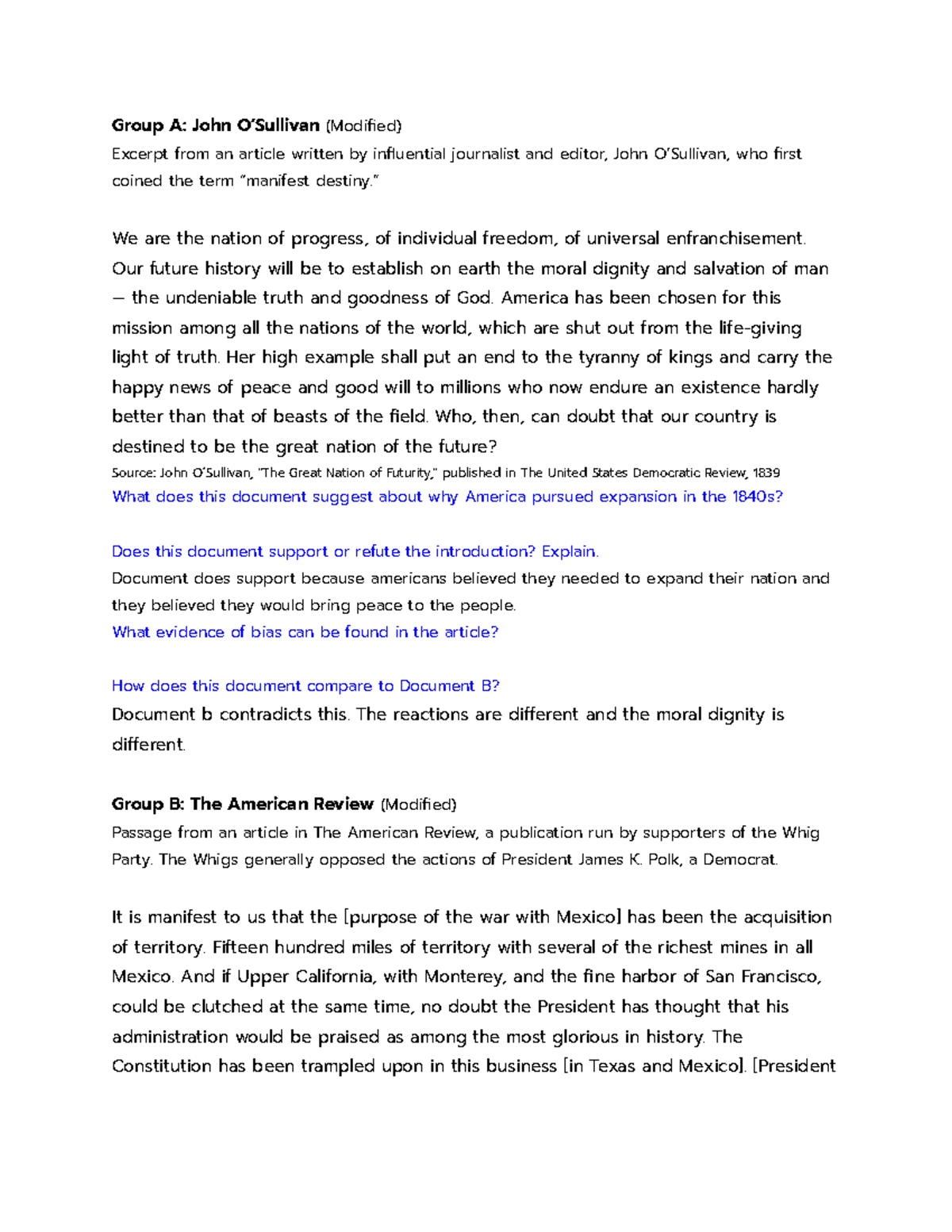Era 3 Lesson 4: Analyzing Manifest Destiny and American Expansion - Studocu