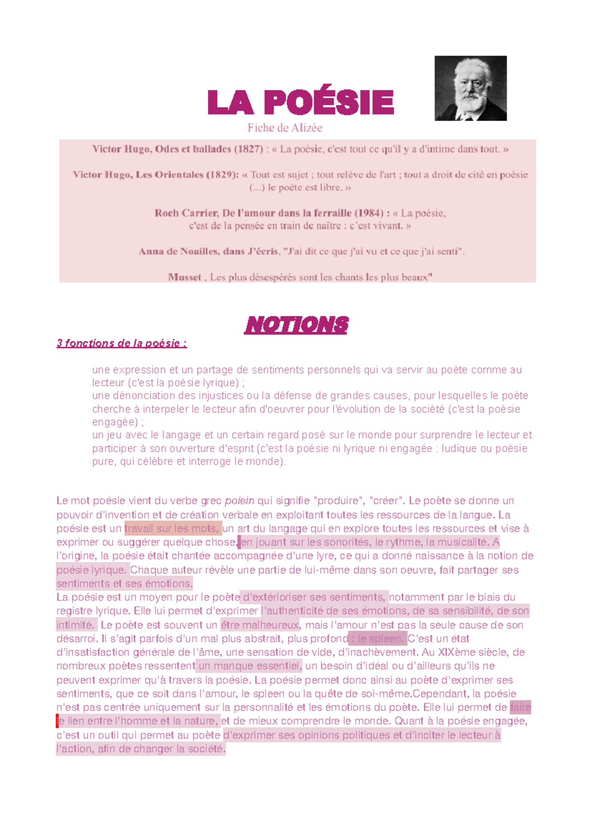 La poésie fiche de révision pour la dissertation - LA POÉSIE NOTIONS 3 ...