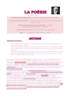 La poésie fiche de révision pour la dissertation - LA POÉSIE NOTIONS 3 ...