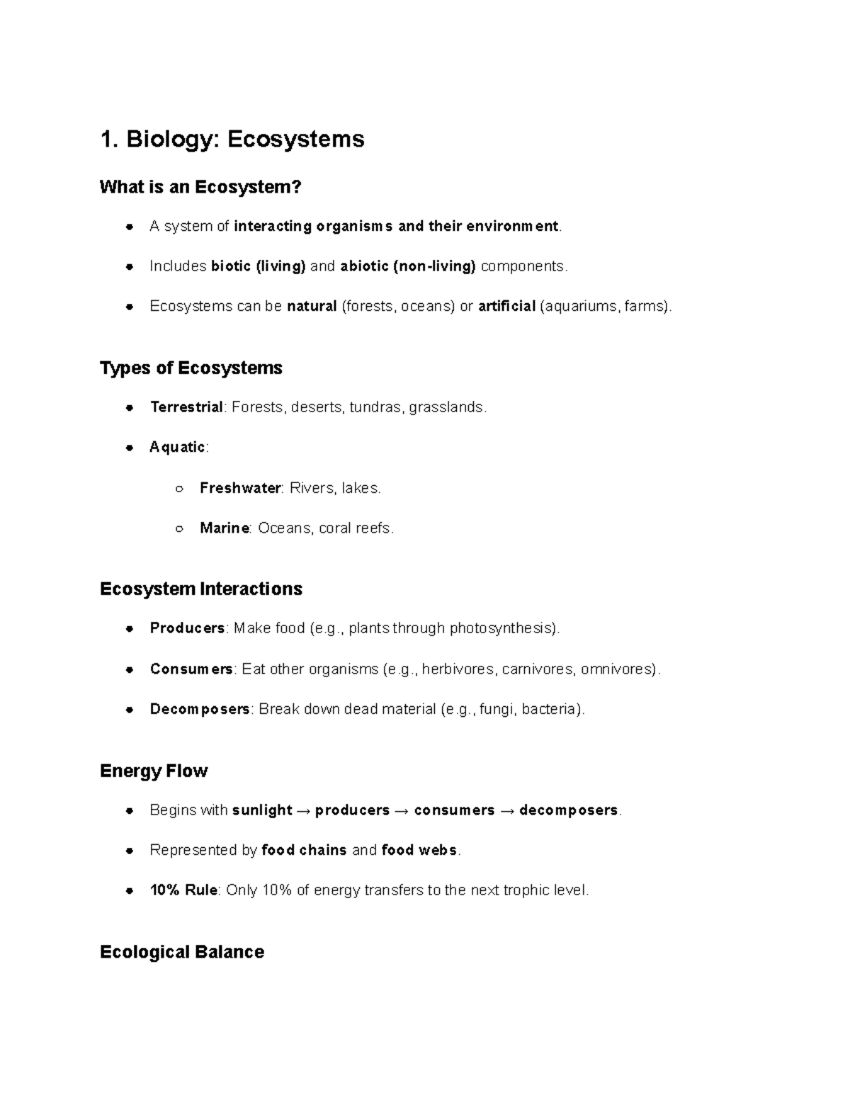 Biology 101: Understanding Ecosystems and Their Interactions - Studocu