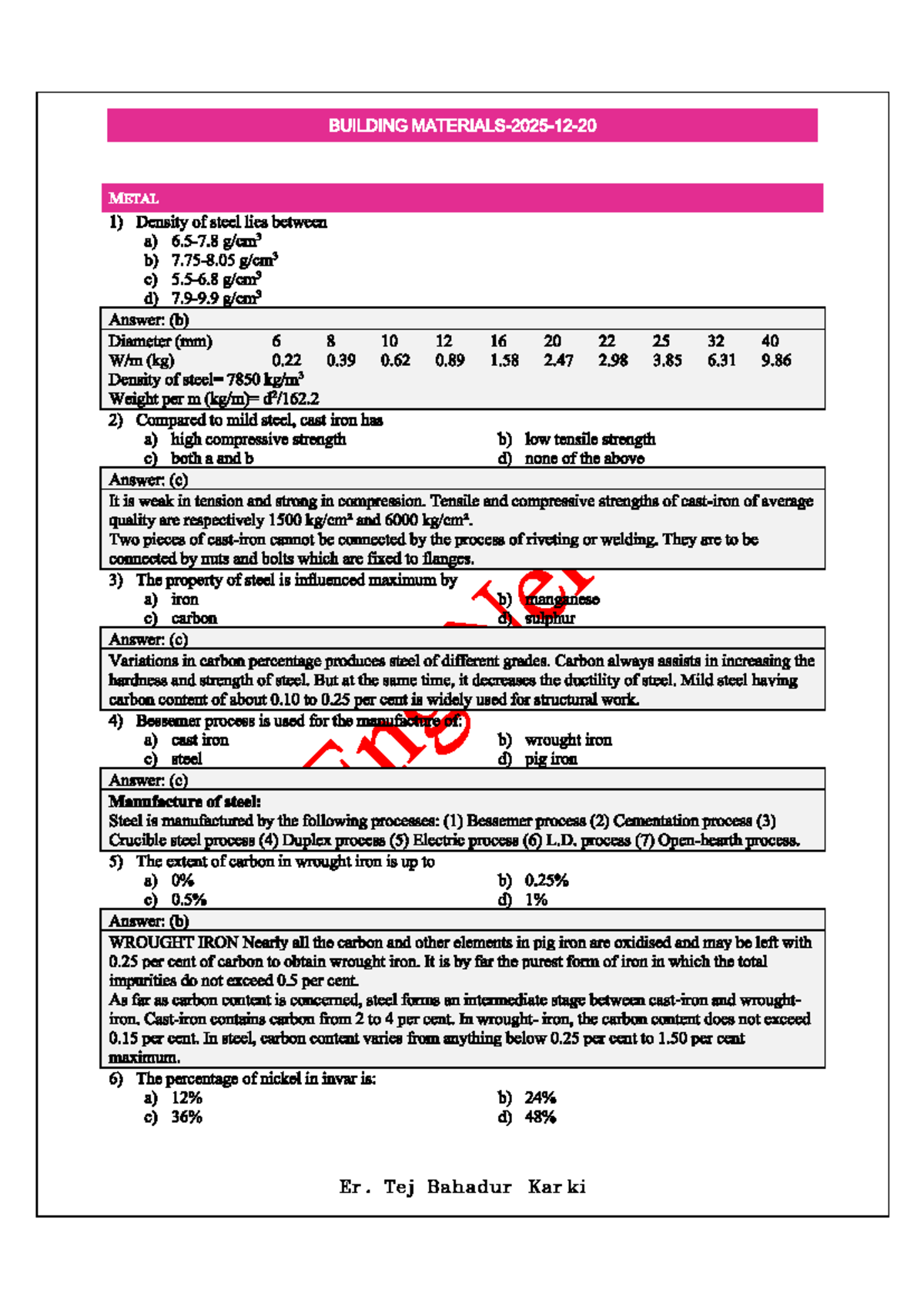 BUILDING: Metal MCQs for Construction Materials Study Guide - Studocu