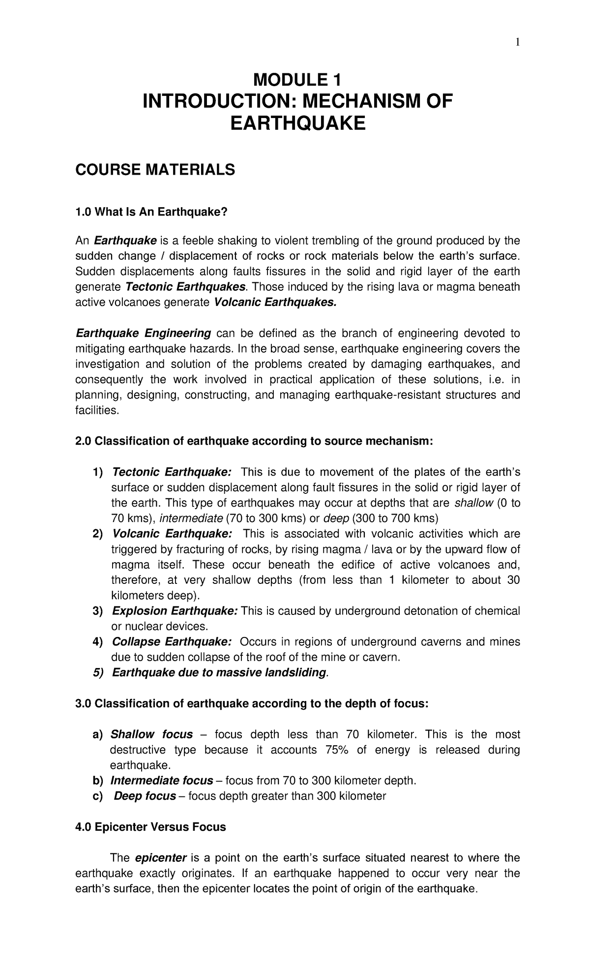 Module 1: Understanding the Mechanism of Earthquakes - Studocu