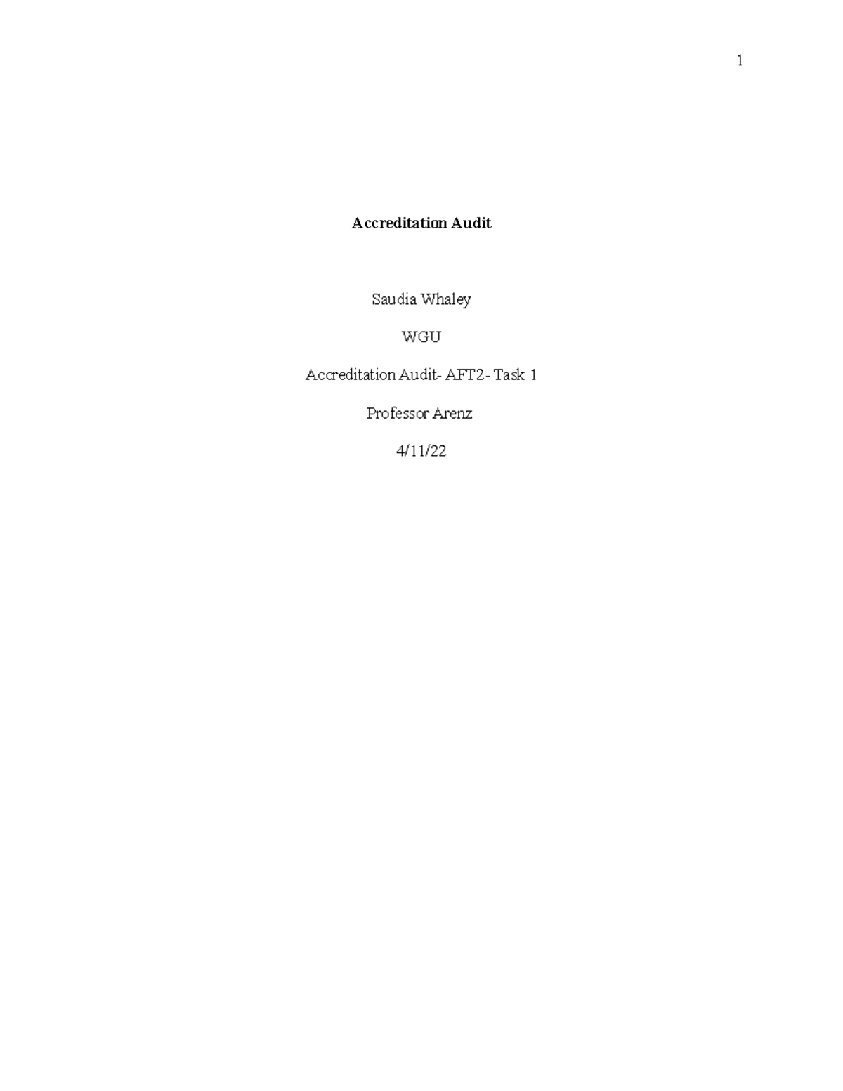 AFT2 - Task 1: Accreditation Audit Summary on Infection Control - Studocu