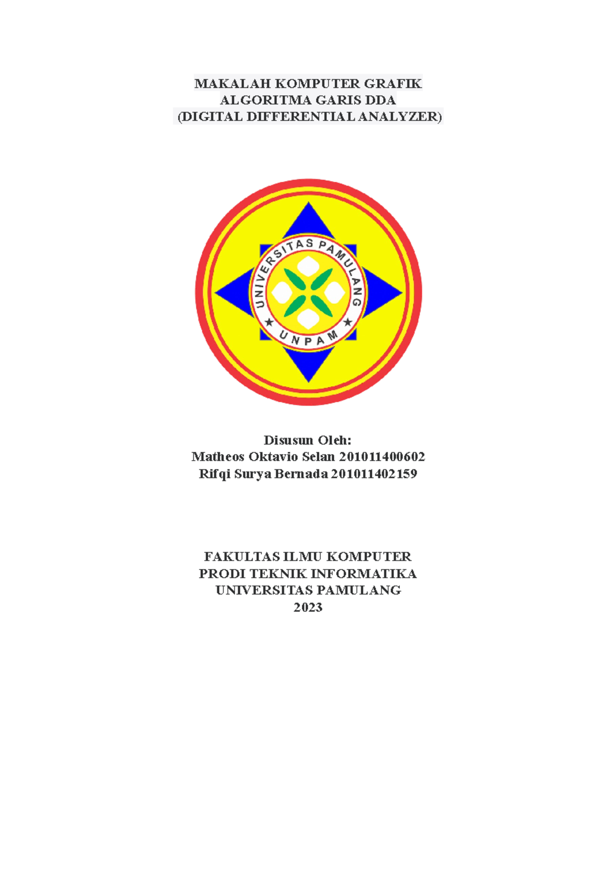 Analisis Algoritma Garis DDA dalam Komputer Grafik 2023 - Studocu