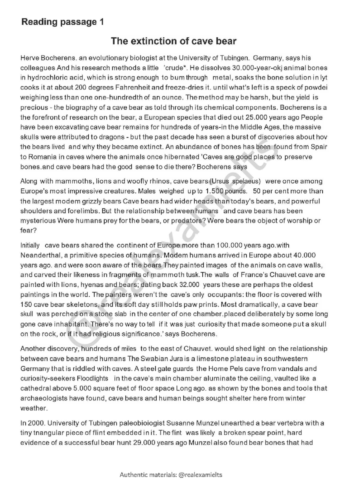 Reading Passage 1: The Extinction of Cave Bears - Insights from Herve ...