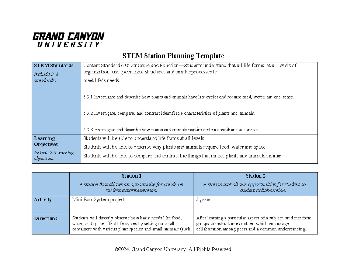 STEM Station Planning - Assignment for Engaging Learning Activities ...