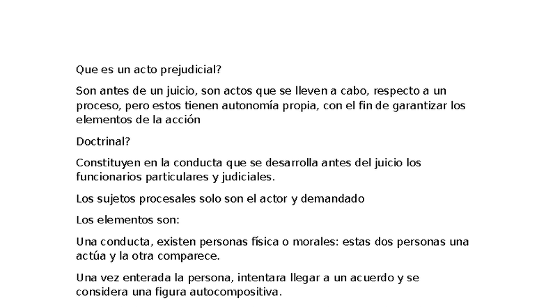 Actos Prejudiciales: Conceptos y Preparación para el Juicio - Studocu