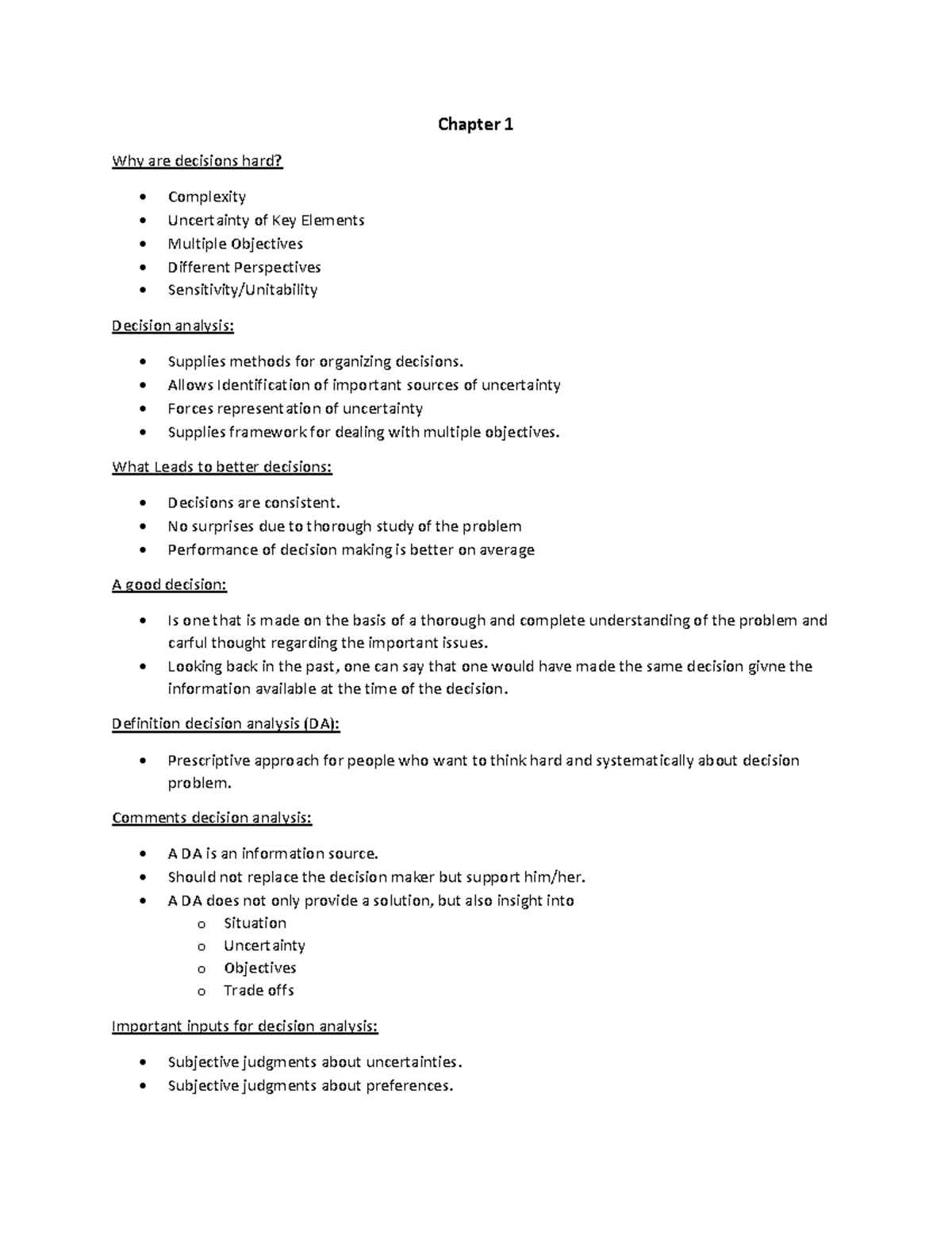 Decision Analysis Overview - Chapter 1 (Course Code: DA101) - Studocu