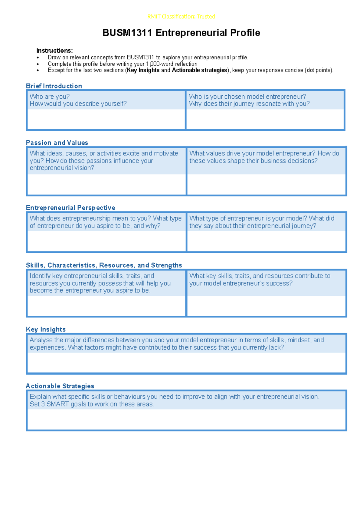 BUSM1311 Entrepreneurial Profile Template: Insights & Strategies 2026 ...