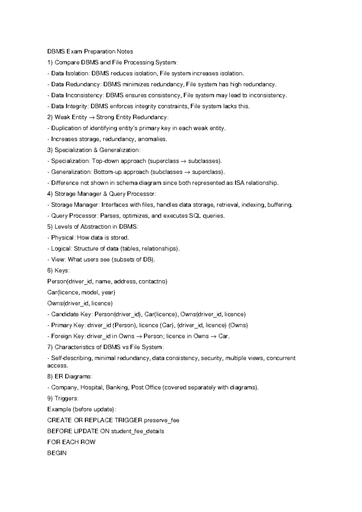 DBMS Exam Preparation Notes: Key Concepts & Comparisons - Studocu