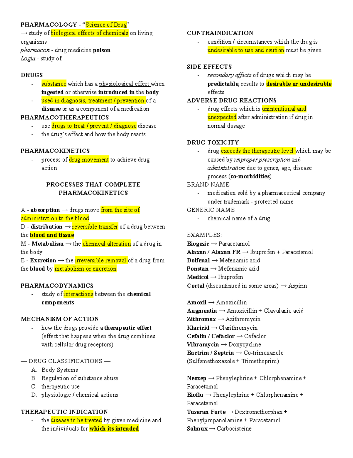 NCM 106 - Pharmacology Prelim Study Notes on Drug Effects and ...