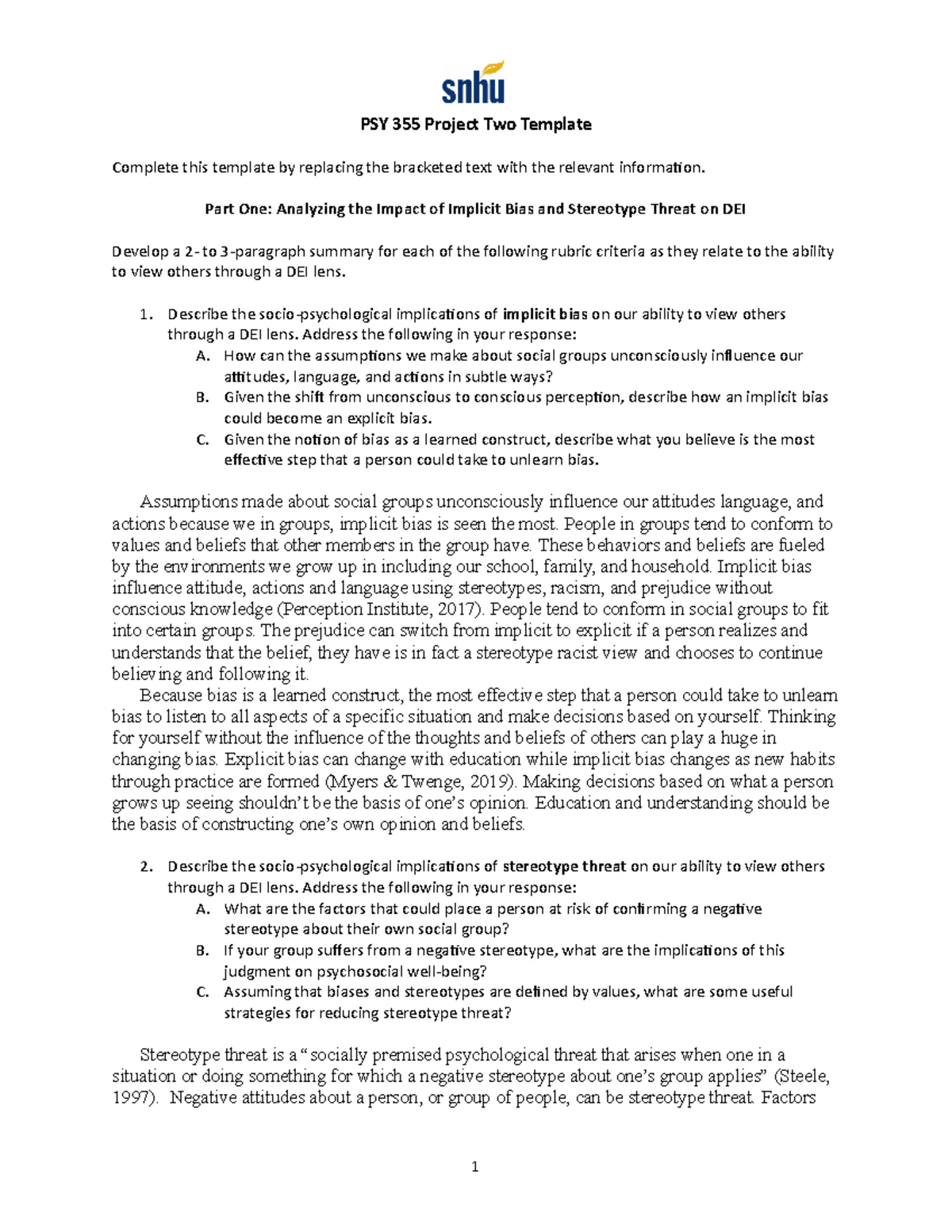 PSY 355 Module 3-2 - ... - Describe this experience and the ways in ...