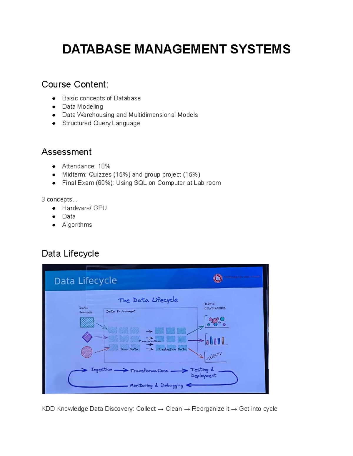 CƠ SỞ DỮ LIỆU - DATABASE MANAGEMENT SYSTEMS Course Overview - Studocu
