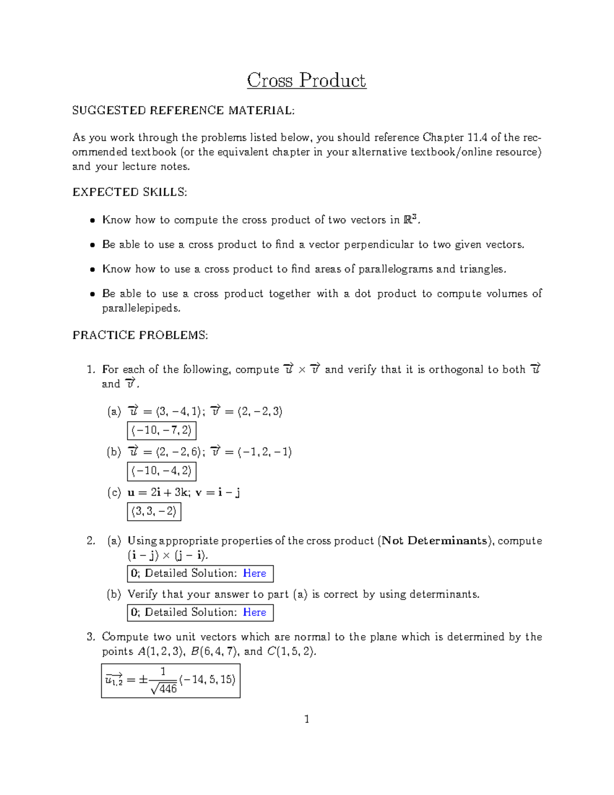 Homework 11: Cross Product Practice Problems and Solutions - Studocu
