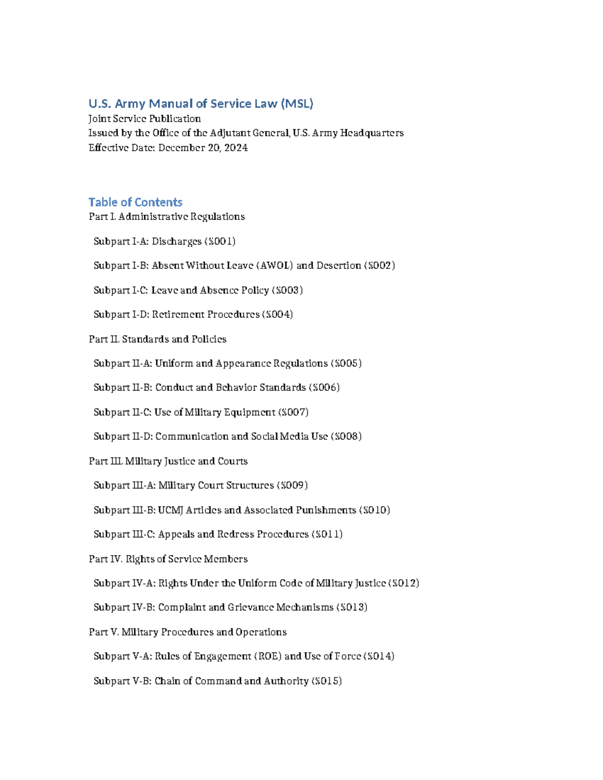 U - Teee - U. Army Manual of Service Law (MSL) Joint Service ...
