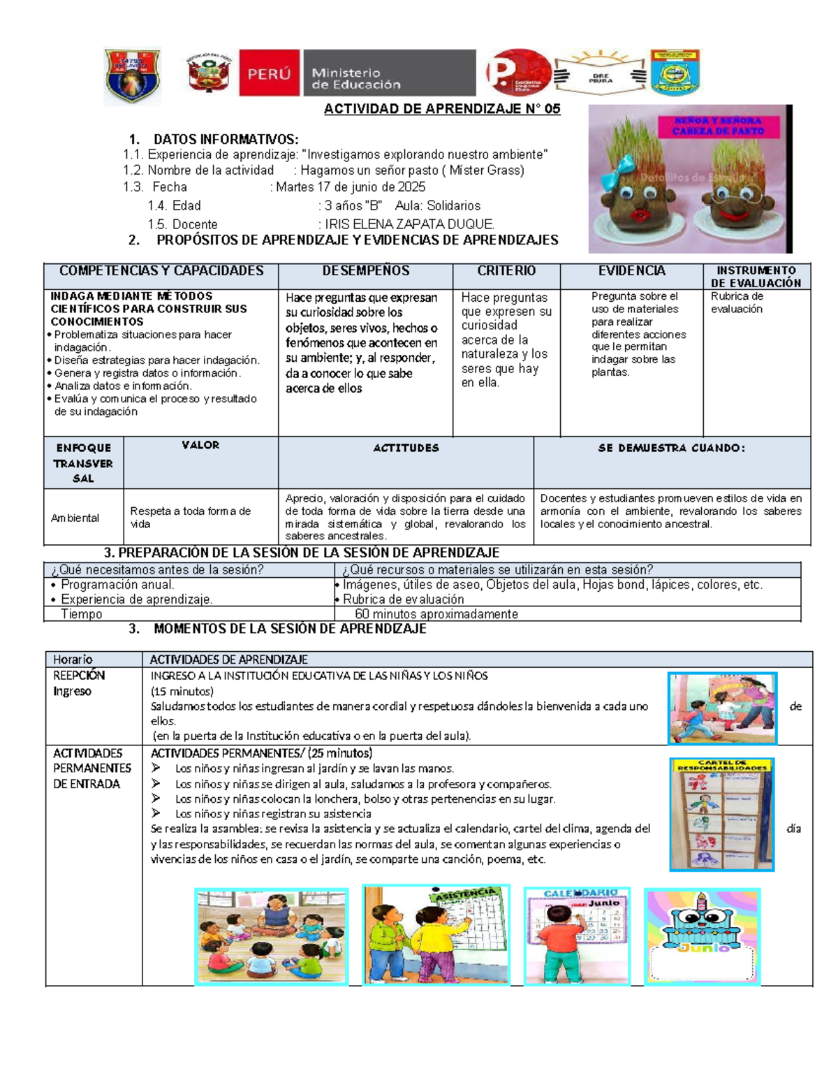 Elaboración del Míster Grass: Actividad de Aprendizaje 05 (5 años ...