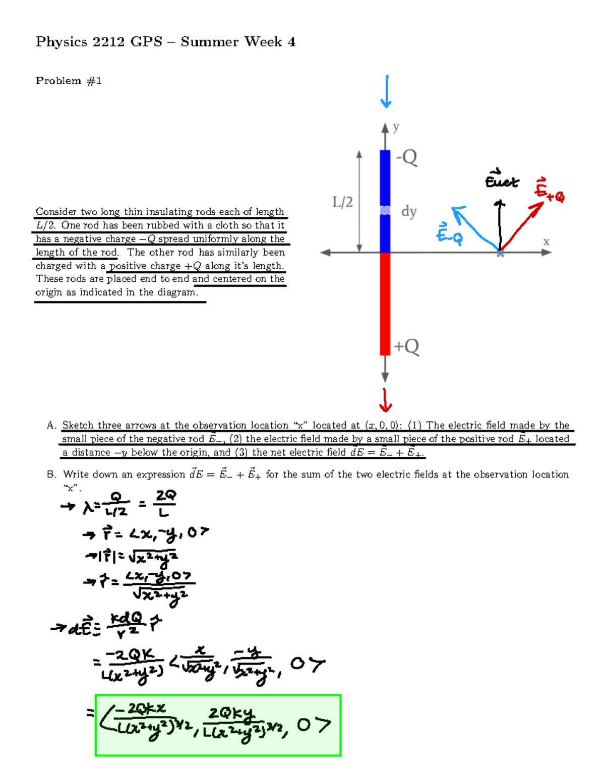 Physics 2212 GPS Summer Exam 2: Electric & Magnetic Fields Analysis ...