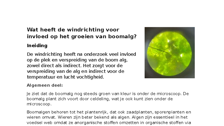 Bioonderzoek naar de Invloed van Windrichting op Boomalgen Groei ...