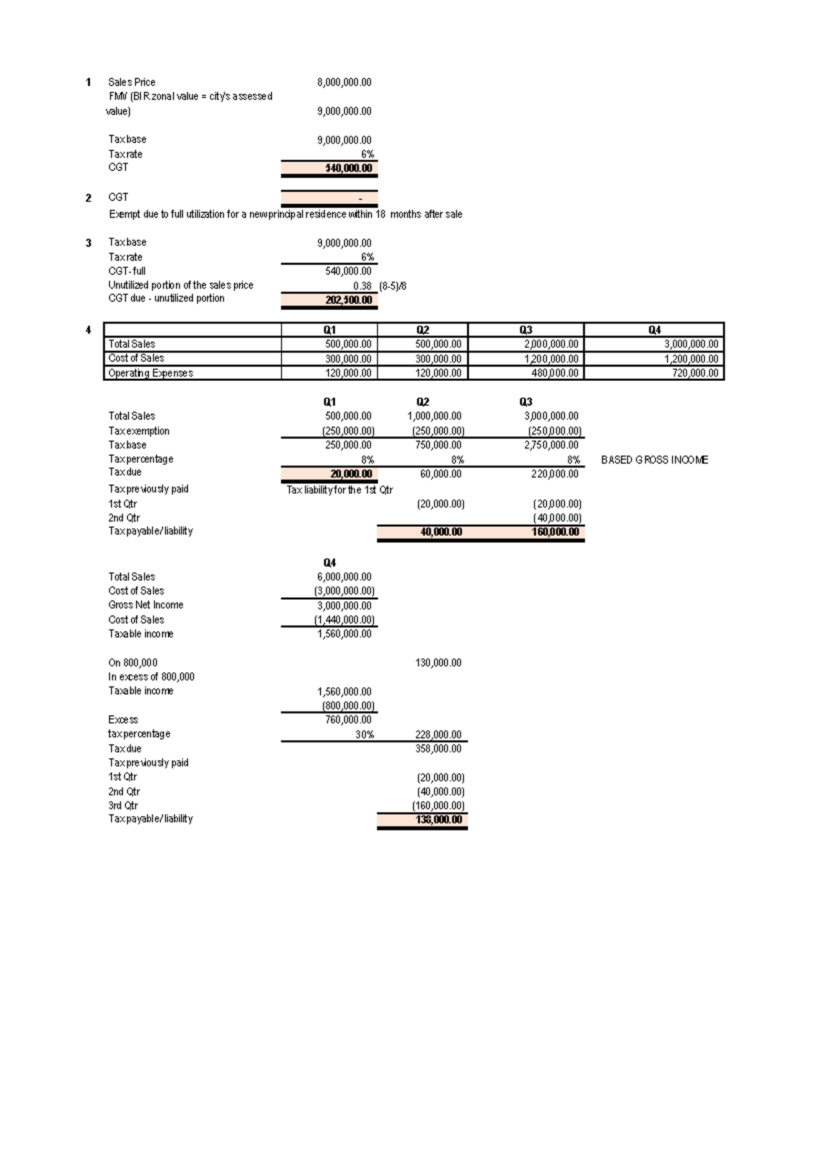 Bainctax Quiz 1: Sales Price, Tax Base, and CGT Analysis - Studocu