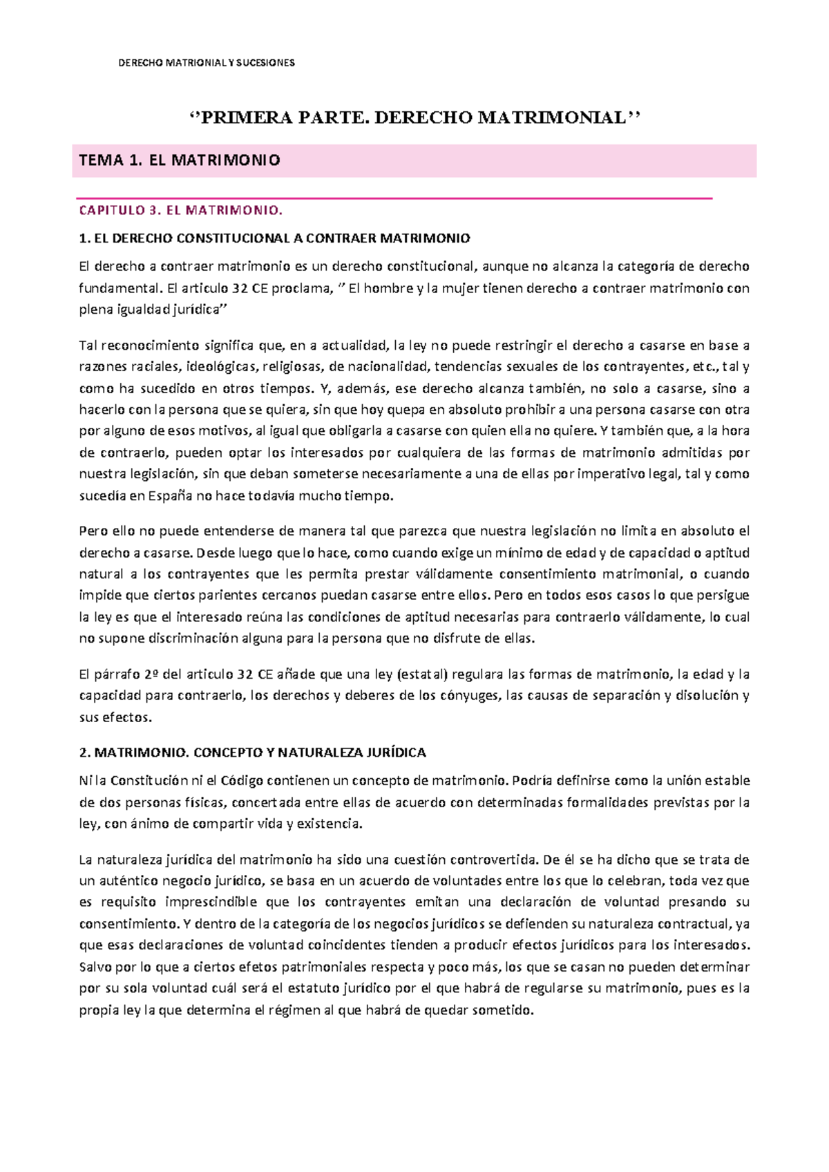 DERECHO MATRIMONIAL Y SUCESIONES: TEMA 1 - EL MATRIMONIO Y SU ...