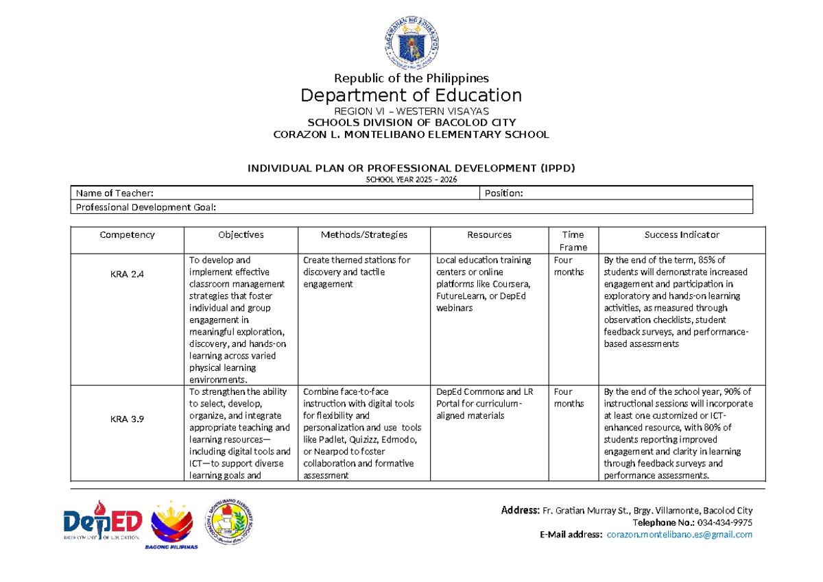 IPPD Template for Teacher Development SY 2025-2026 - Studocu