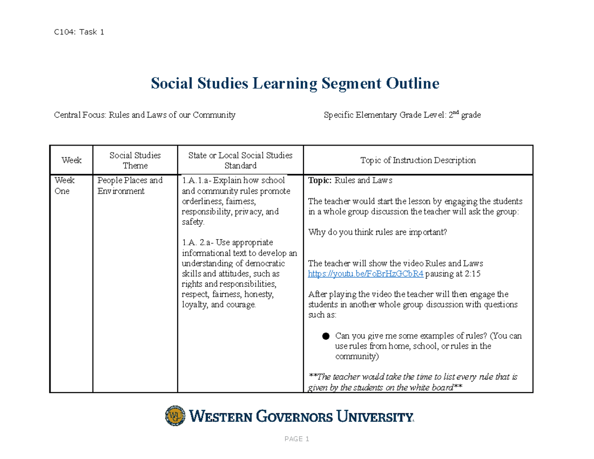 C104: Social Studies Methods for 2nd Grade - Lesson Planning Guide ...