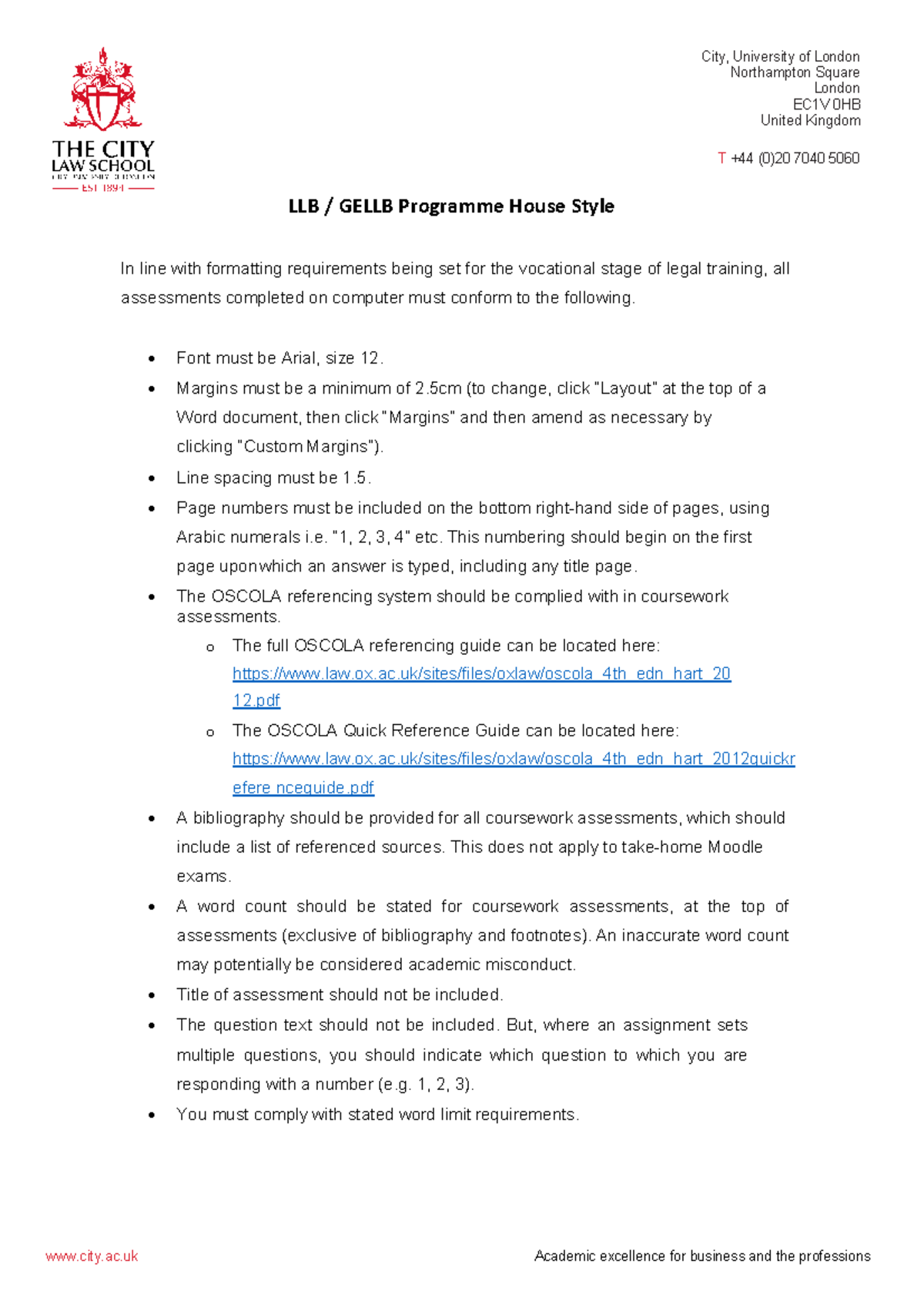 LLB GELLB Programme House Style Guidelines for Assessments - Studocu