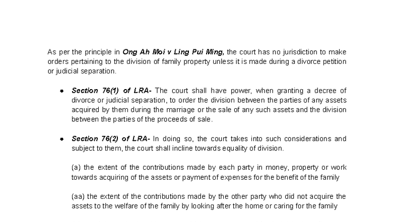 LRA Division of Property: Key Principles from Case Law - Studocu