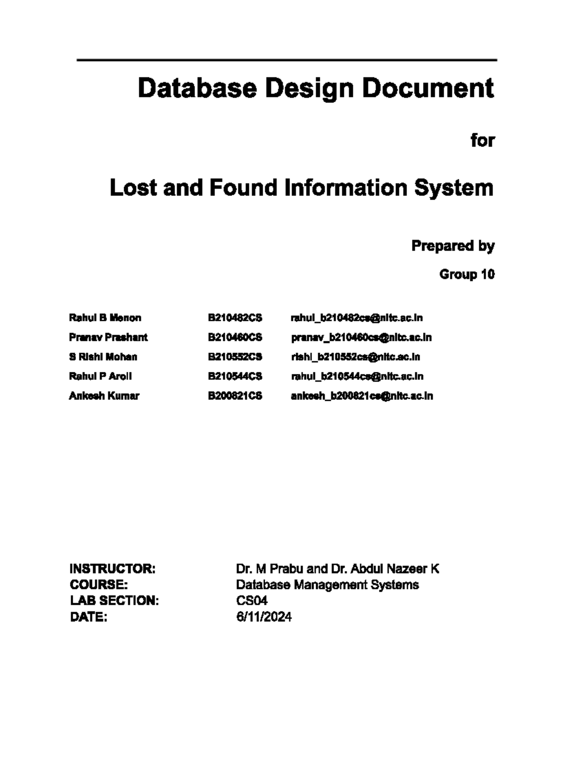 Database Design Document for LFIS - Group 10 CS04 - Studocu