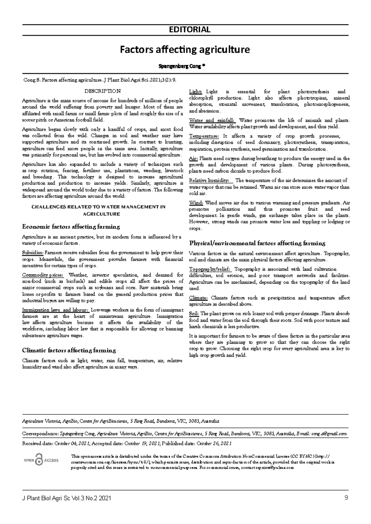 Factors Influencing Agriculture: A Comprehensive Analysis (AgriSci 2021 ...