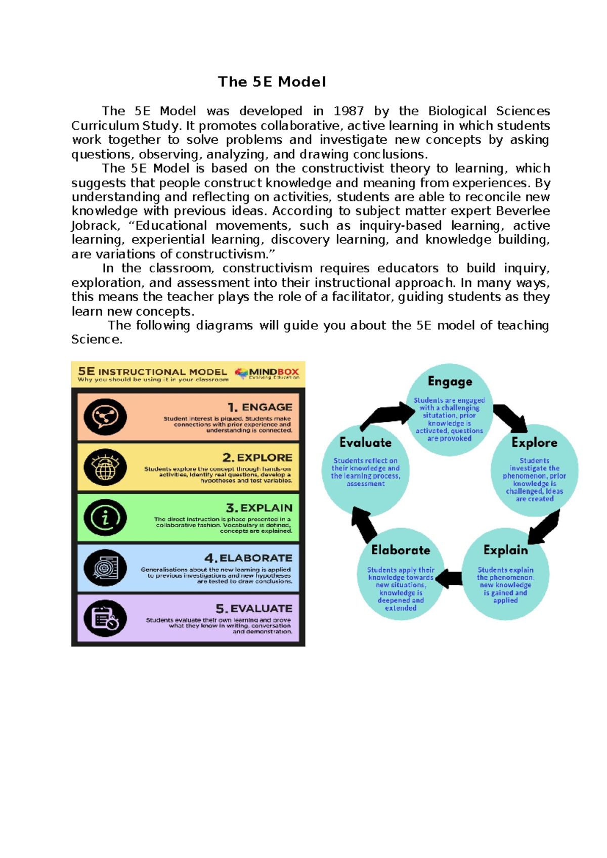 5E Model of Teaching Science: A Constructivist Approach - Studocu