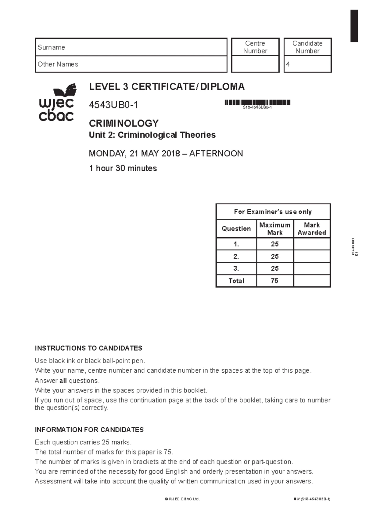 Unit 4 Criminology: Crime & Punishment Exam Marked Paper Analysis - Studocu