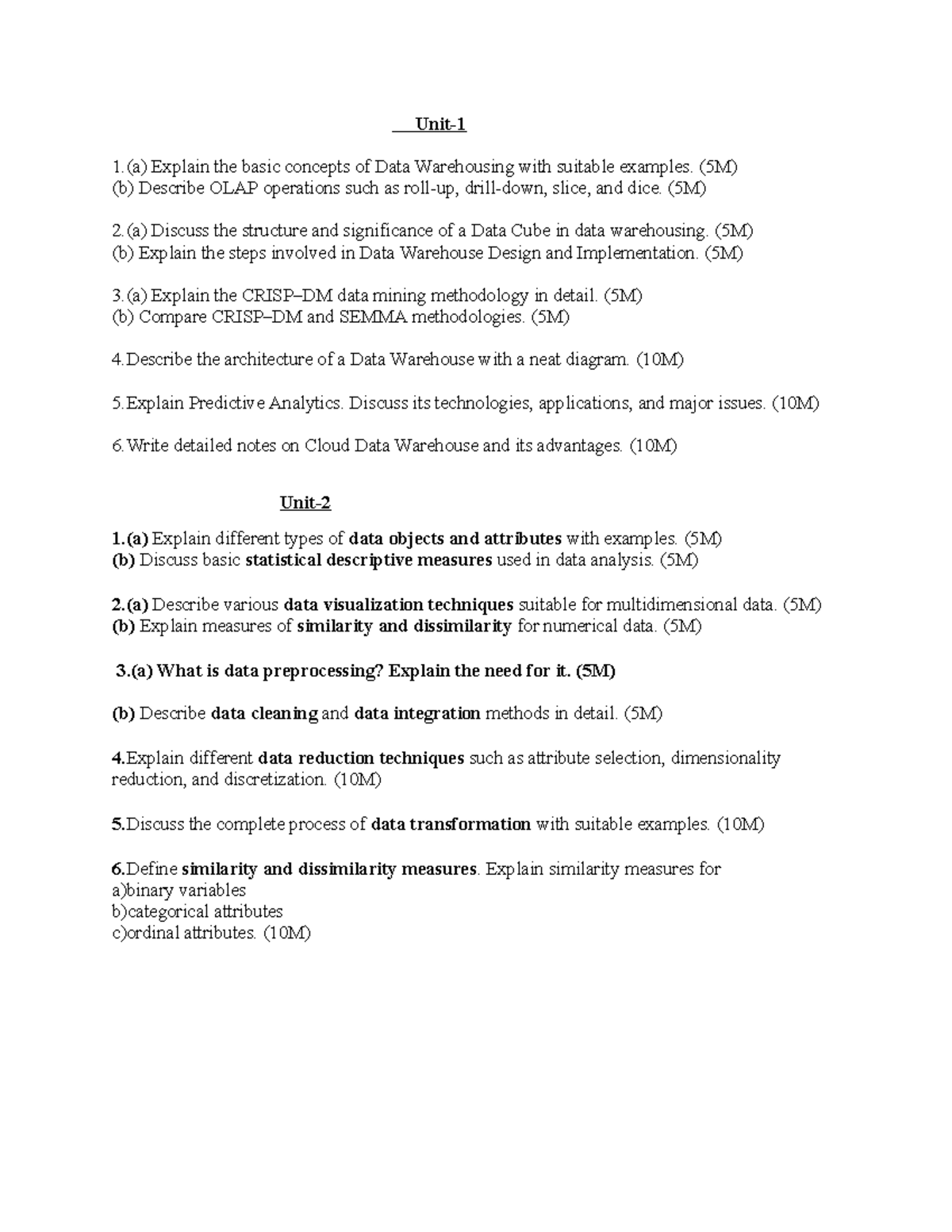 M.Tech ADWD Midterm Question Bank on Data Warehousing & Mining - Studocu
