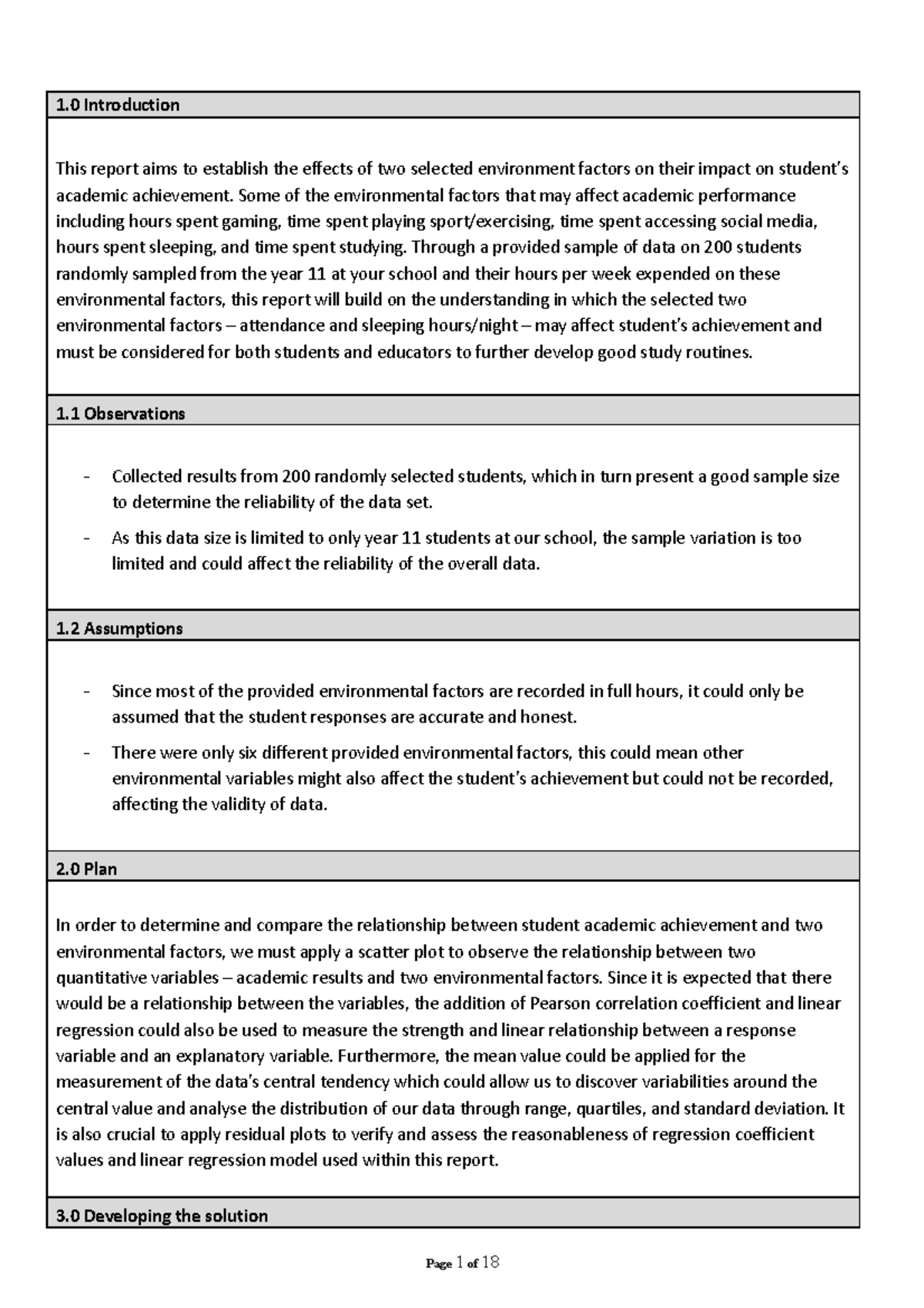 IA1 General Maths - Bivariate Data Analysis on Attendance & Sleep - Studocu