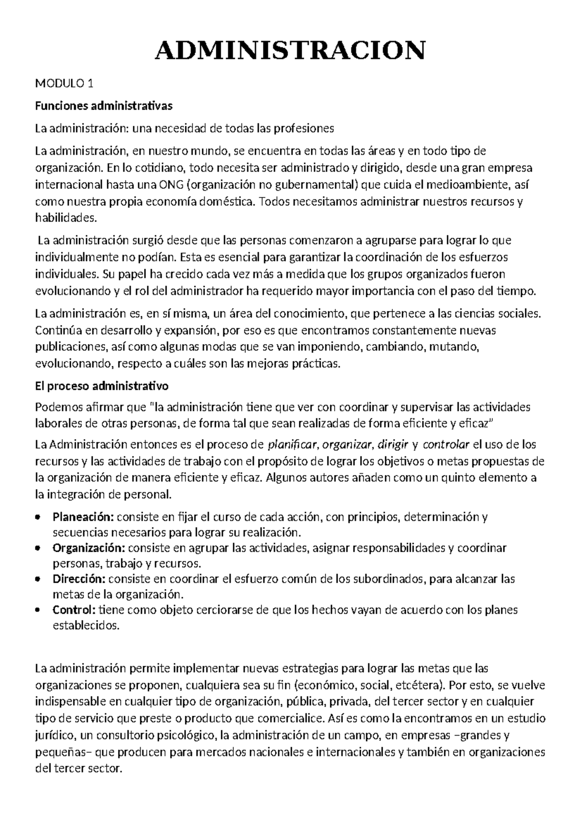 Administracion - RESUMEN modulo 1 y 2 - ADMINISTRACION MODULO 1 ...