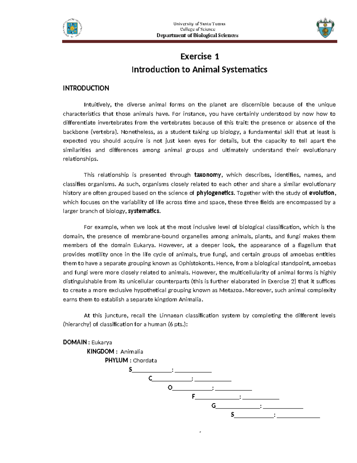 Bio422L Final Exam: Introduction to Animal Systematics - Studocu