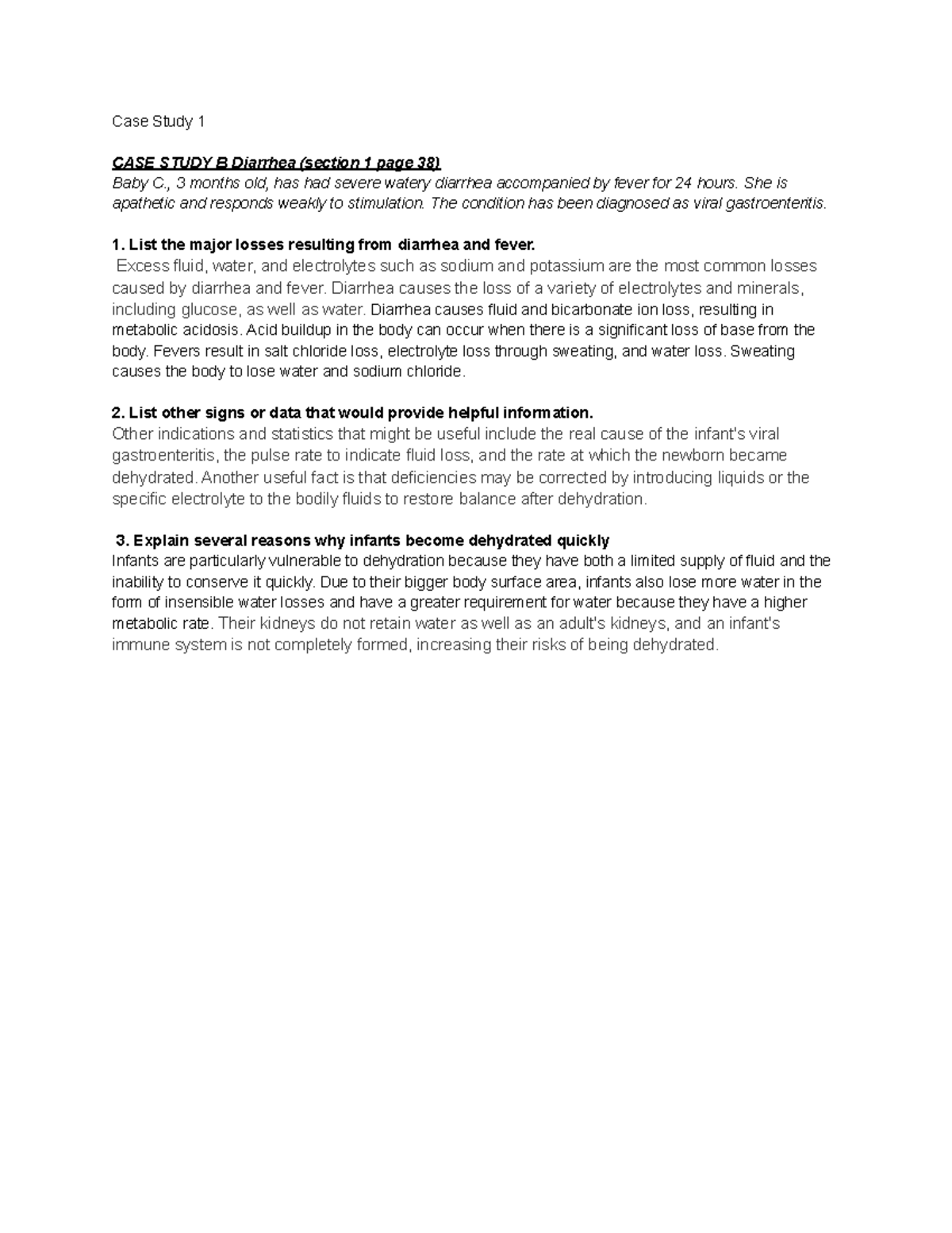 Case Study 1: Diarrhea and Dehydration in Infants - Jenna Tulenko - Studocu