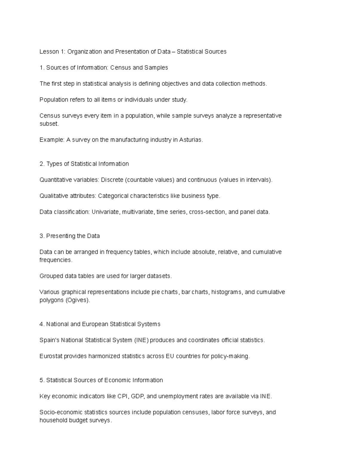 Lesson 1: Data Organization & Presentation - Statistical Sources 1 ...