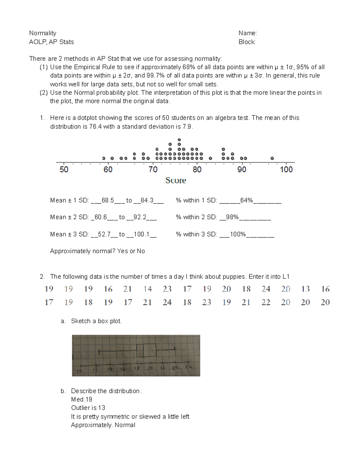 Normality Assessment Worksheet - AOLP AP Stats Block - Studocu
