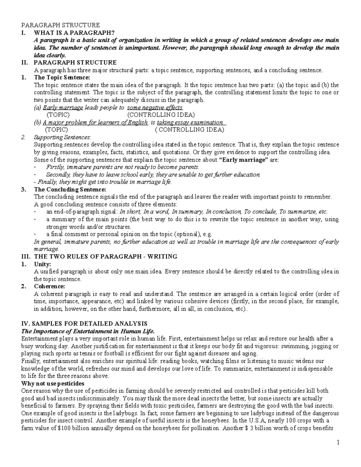 Paragraph Structure: Understanding the Basics (ENG101) - Studocu
