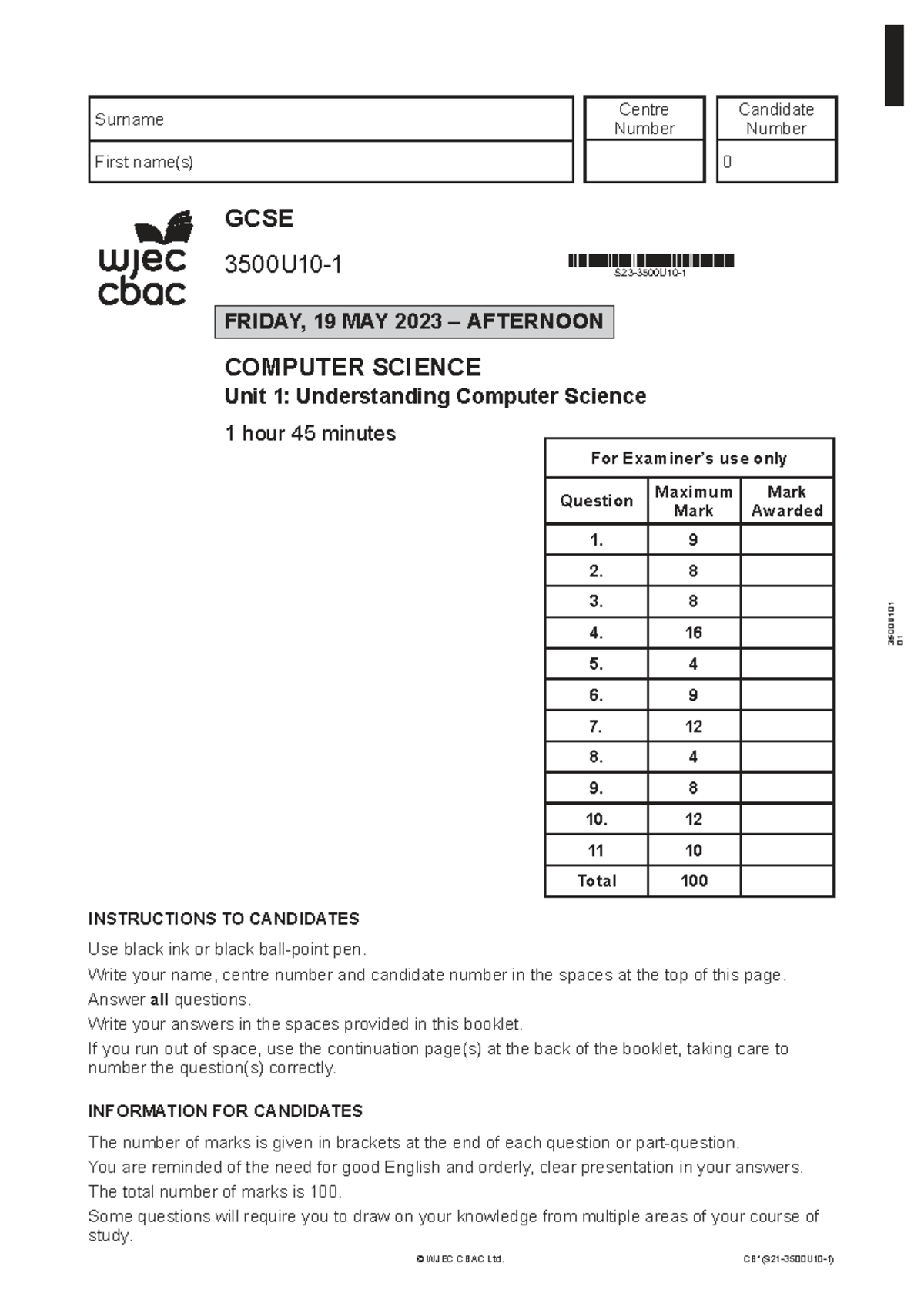 GCSE Computer Science Final Exam - Unit 1 - Studocu