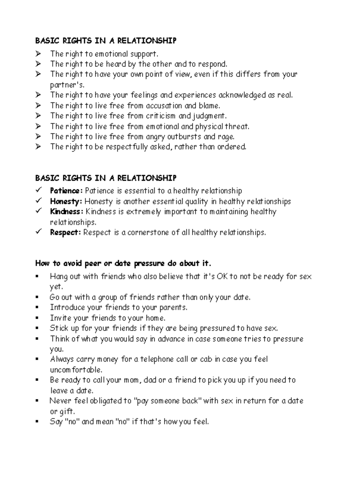 BASIC RIGHTS IN A RELATIONSHIP: Emotional Support & Communication - Studocu