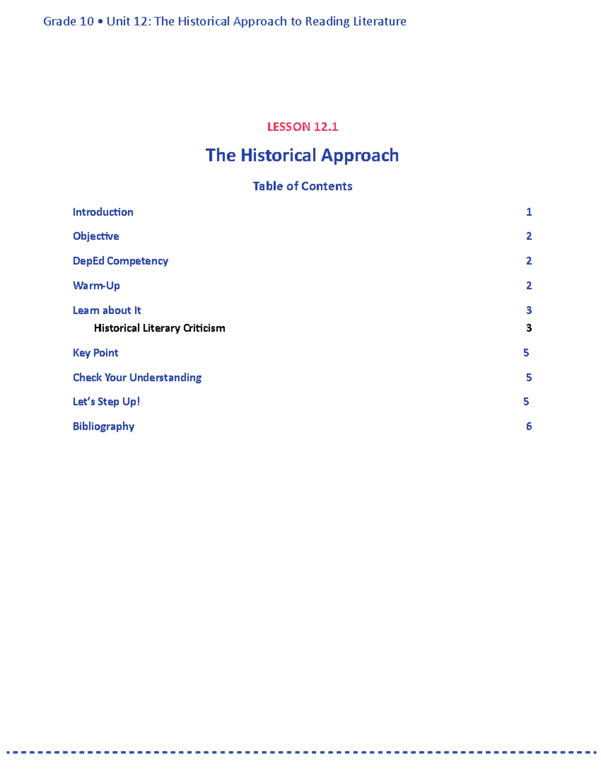 Grade 10 Unit 12: Historical Approach to Reading Literature - Studocu