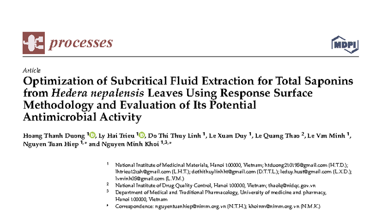 Optimization of Subcritical Fluid Extraction for Saponins from Hedera ...