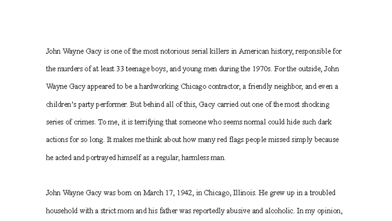 True Crime Study: John Wayne Gacy's Notorious Crimes - Studocu